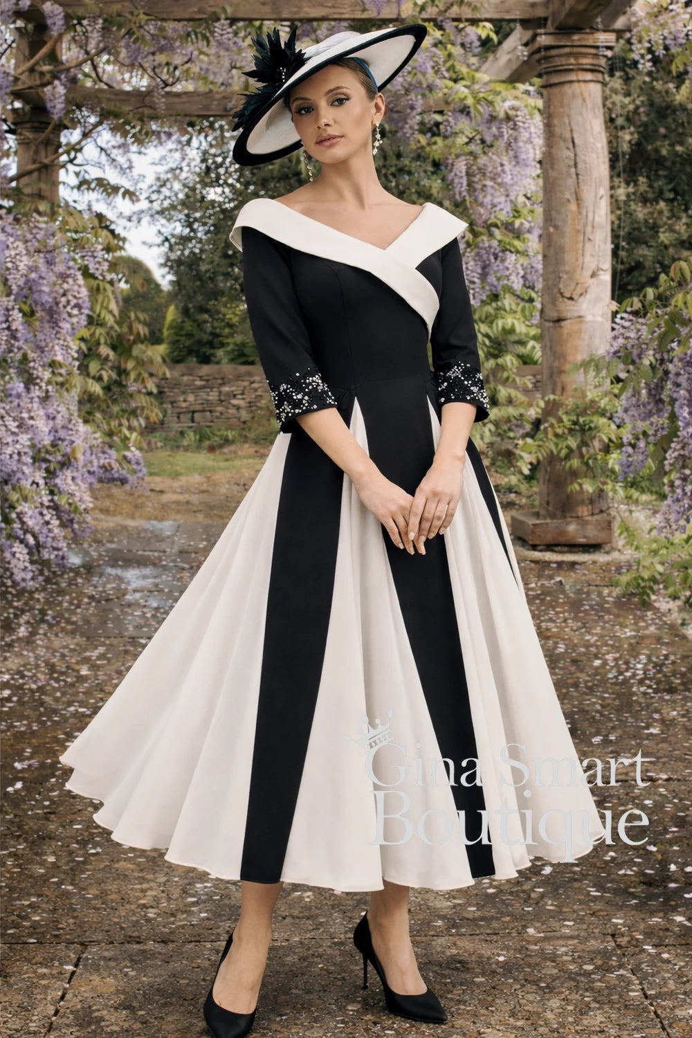 Veni Infantino 992739B Black/Ivory Pleated Dress – ginasmartboutique